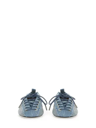 Ganni Recycled Cotton Lace-Up Ballerina Flat - Blue