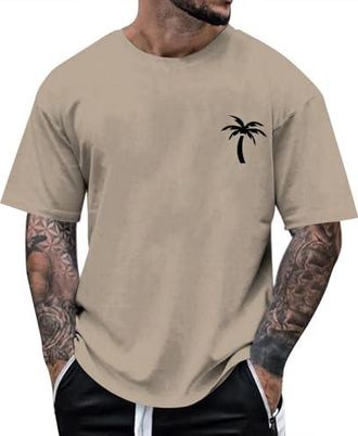 Generic T-shirt motif palmier pour homme 2025 pour la plage, la course &agrave; pied, les sorties, coupe ample, jolis t-shirts &agrave; manches courtes, d&eacute;contract&eacute;, tendan