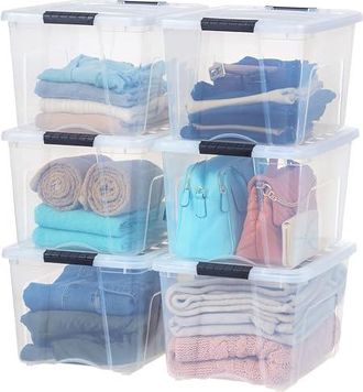 Iris BPA-freie, transparente Kunststoff-Aufbewahrungsbox mit Deckel, stapelbar, langlebig, sicherer Zuggriff, 40 Qt. - 6 Pack
