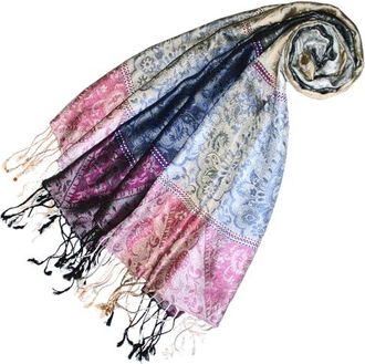 Lorenzo Cana Lorenzo Cana 78640 - Pashmina femme - Foulard jacquard tissé 100 % soie - Motif cachemire - Bleu clair, Rose