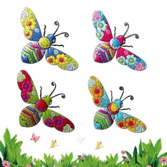 Generic Metallbienen f&uuml;r die Dekoration im Freien - 4-teilige 3D-Eisenskulptur, Wanddekorationen, Statue und Figuren handgefertigt | Garten Mama Frau Terrasse