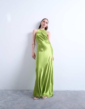 Topshop Neckholder-Maxikleid in Gr&uuml;n
