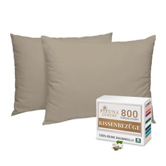 Pizuna Luxuri&ouml;ser Soft-Satin 2er Pack Kissenbezug 70 x 90 cm Einfach Taupe, 800 Fadenzahl Baumwolle Kissenbez&uuml;ge, 100% Langstapel Baumwolle Nur Kissenbezug (