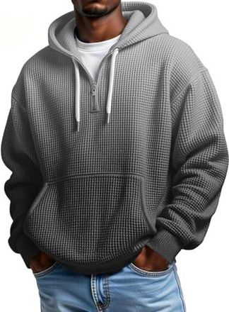 Generic Casaul Sweat à capuche zippé 1/4 gaufré dégradé pour homme, surdimensionné à manches longues avec poche, vêtement dextérieur tendance, vêtement dextér