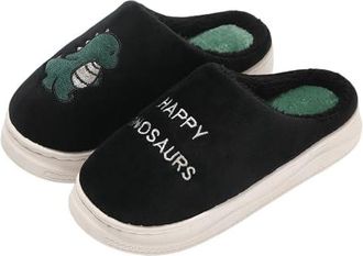 Generic Pantoufles dintérieur pour femme à bout fermé - Chaussons pelucheux pour femme - Imprimé dinosaure mignon - Semelle épaisse - Chaudes et confortables 