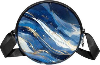 Generic Petit sac &agrave; bandouli&egrave;re circulaire pour femme, motif ondulations fluides, sac &agrave; dos avec fermeture &eacute;clair, bretelles r&eacute;glables, sac &agrave; main rond d&eacute;cont