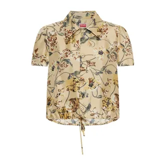 Kenzo Chemise Fleurie en Soie - Femme - Blouses et Chemises - Beige - Taille: 38 FR