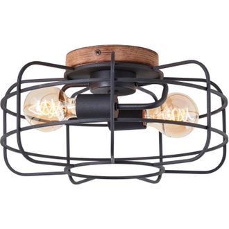 Brilliant lampe Gwen plafonnier 40cm bois antique/m&eacute;tal corindon noir/bambou marron 2x A60, E27, 40 w