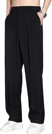 Generic Pantalon habill&eacute; &agrave; jambe droite pour homme - Pantalon d&eacute;contract&eacute; - Pantalon extensible en soie glac&eacute;e confortable pour tous les jours, Noir, XXL