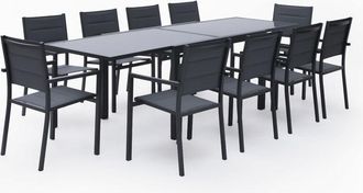 Happy Garden Salon de jardin LAMPEDUSA extensible en textil&egrave;ne gris 10 places - aluminium anthracite