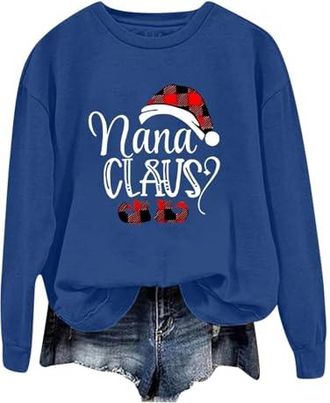 Generic 2026 Sweat à capuche à manches longues et col rond pour femme Imprimé de Noël, bleu, XXL