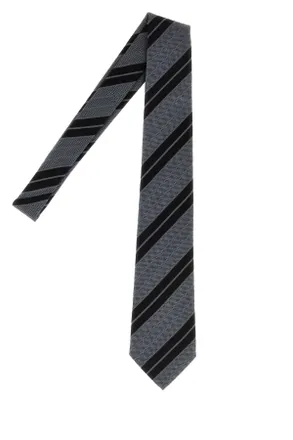 Saint Laurent Mens Embroidered Jacquard Tie Blacklightgrey Exterior: Silk Lining: Cravatte E Papillon Ties