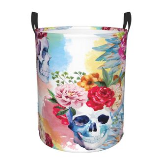 Generic Ethnische Totenkopfblumen W&auml;schekorb Rund W&auml;schek&ouml;rbe Wasserdichter W&auml;schebeh&auml;lter F&uuml;r Badezimmer Kuscheltier Decken