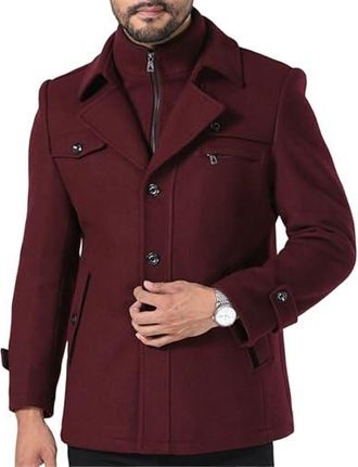 Generic Caban homme, manteau dhiver &eacute;l&eacute;gant en laine m&eacute;lang&eacute;e, coupe militaire, rouge bordeaux, taille XL