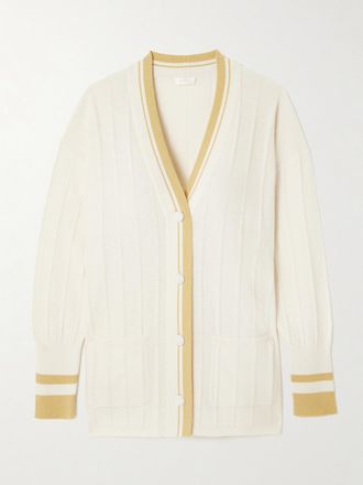 Eres Cardigan En Laine Et Cachemire M&eacute;lang&eacute;s C&ocirc;tel&eacute;s &Agrave; Rayures Clubhouse - Cr&egrave;me