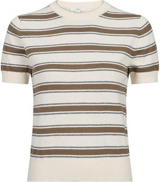 Vince Pull droit col rond ray&eacute; en coton et cachemire