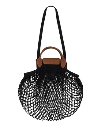 Longchamp Womens Le Pliage Filet Large Bag Black Cotton Handbags Hand