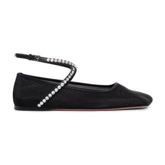 Amina Muaddi Kristall Ballerina Flats mit Mesh - - Shoes - Damen - Schwarzk - 38 1/2 EU