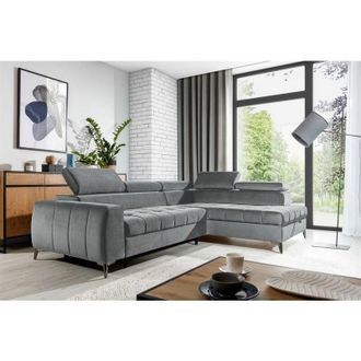 Fun Möbel Ecksofa Schlafsofa Sofa agnesa Stoff Salvador Grau Ottomane Rechts