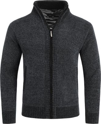 AlltheMen Herren-Cardigan mit Rei?verschluss, Stehkragen und gefuttertem Grobstrickpullover dunkelgrauarz