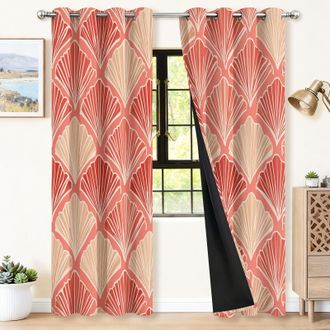 Generic Bedruckte Blickdichte Vorh&auml;nge Rot, Schlichte Japanische Linien Muschelmuster Muster W&auml;rmeisoliert Vorh&auml;nge mit &Ouml;sen - H 210 x B 110 cm (2er Pack) Far