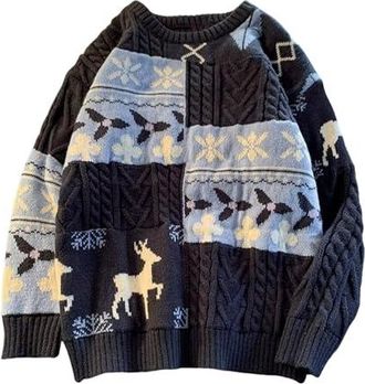 Generic Pull Jacquard Homme Vintage Camionneur Cheminée Cher Pullover Gros Mohair Chasse Roule Stylé Tete Montagne Mode Pere Multicolore Vierge Fine Chasseur 