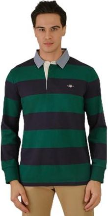 GANT Reg Chambray Stripe Heavy Rugger T-Shirt, Vert forêt, Medium Homme