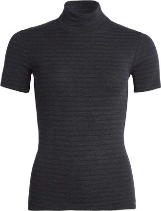 CON-TA Thermo Kurzarm Shirt mit Stehkragen, geringeltes Damen T-Shirt mit natürlicher Baumwolle, wärmeisolierende Unterwäsche, Damenbekleidung, schwarz Gerin