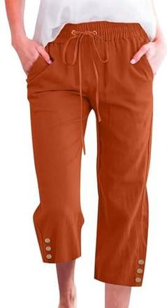 Generic Pantalon d&eacute;t&eacute; 7/8 pour femme - L&eacute;ger - Avec cordon de serrage et poches - Pantalon en coton et lin - Pantalon &eacute;l&eacute;gant et a&eacute;r&eacute; - D&eacute;contract&eacute; - Conforta