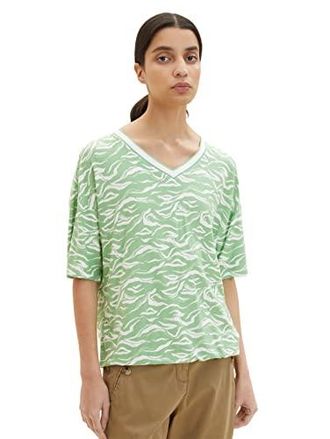 Tom Tailor 1035483 T-shirt Femme,31574 - Green Small Wavy Design,L