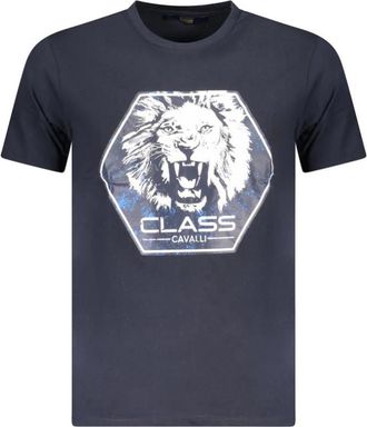 Cavalli Blau Baumwolle Herren T-Shirt Statement Tee - - Tops - Herren - Schwarzk - XL