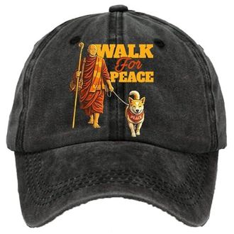 Generic Walk for Peace Monks with Aloka Dog Print Baseball Cap, Retro Denim Style, Funny Graphic Hat, Noir, Taille unique