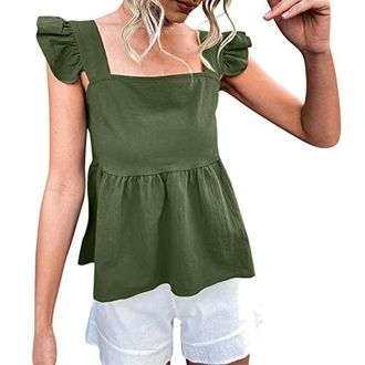 Janly T-shirts imprim&eacute;s D&eacute;contract&eacute; Femmes Haut D&eacute;t&eacute; Avec Col en U Design Couleur Unie Comme T-shirt Court Sans Manches Simple T-shirt Noir T-shirts Dr&ocirc;les 