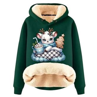 Generic 2026 Printemps Mode No&euml;l Mignon Cerf Imprim&eacute; Femmes Automne et Hiver Velours &Eacute;pais Chaud Cardigan Sweat &agrave; Capuche, vert fonc&eacute;, 4XL