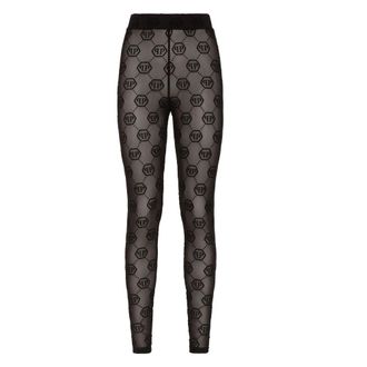 Philipp Plein T&uuml;ll Leggings Monogram - - Trousers - Damen - Schwarzk - XS