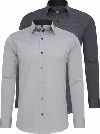 Rusty Neal 2er Set Herren Hemd Kontrasthemd Businesshemd Freizeithemd S M L XL XXL 3XL 4XL 5XL 6XL Cotton-Stretch Doppelpack, Gr&ouml;&szlig;e:5XL, Farbe:2erSet-(44_Grau)(4