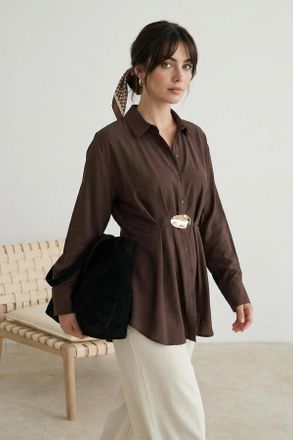Trendyol Modest Damen Braun Einfarbig Lang Regular Fit Modest Hemden