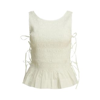Ganni Scoop Neck Shirred Top - - Tops - Damen - Beige - XS