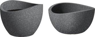 Scheurich Wave Globe, Pflanzgefäß aus Kunststoff, Schwarz-Granit & Wave Globe Bowl, runde Pflanzschale aus Kunststoff, Schwarz-Granit, 40 cm Durchmesser, 21 cm 