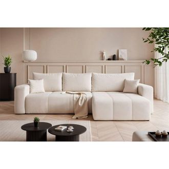Fun M&ouml;bel Ecksofa Schlafsofa Sofa LEROS XL in Stoff Manila Creme Ottomane Rechts