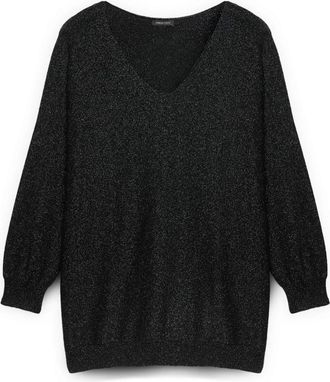 Fiorella Rubino Femme, Pulls, Noir, Taille: 40/42 FR Pull col en V en tissu lamin&eacute;