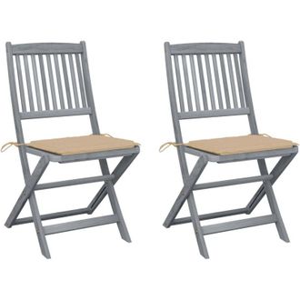 vidaXL Klappbare Gartenst&uuml;hle 2 Stk. mit Kissen Massivholz Akazie vidaXL