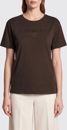 Twinset T-shirt en coton &agrave; &eacute;paules tombantes avec logo brod&eacute;