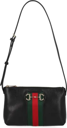 Gucci Womens Mini Bag Horsebit Web Leather Black Calf Handbags Hand