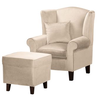 Maison Belfort home24 Ohrensessel Beige Samt Ravi mit Hocker 80 x 95 x 78cm