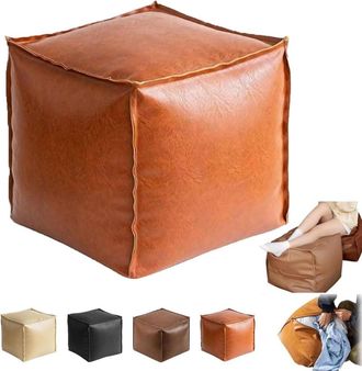 Generic Stuffable Cushion Bag,16 Inch Floor Footrest Cushion Storage Solution,Faux Leather Pouf Cover,Cube Footrest Unstuffed for Home Decor Living Room,Bedro
