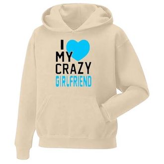 Generico Sweat à capuche à manches longues avec inscription I Love My Crazy Girlfriend pour femme, beige, XXXL