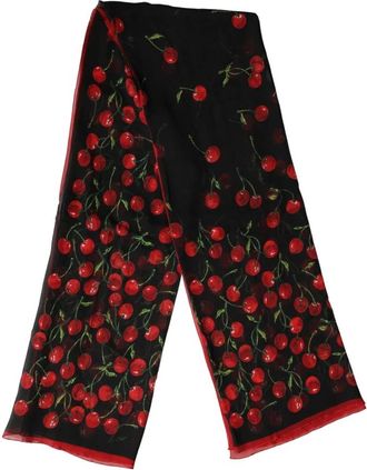 Dolce & Gabbana Femme, Accessoires, Multicolore, Taille: ONE Size Ch&acirc;le &Eacute;tole en Soie Imprim&eacute; Cerises Noires