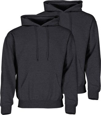 Fruit Of The Loom Doppelpack Classic Kapuzen-Sweat Herren Hoodie 2er Pack + GRATIS MyShirt Stoffbeutel, Farbe:dunkelgrau meliert, Gr&ouml;&szlig;e:2XL