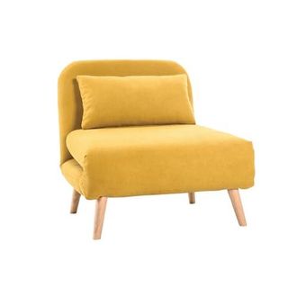 Miliboo Fauteuil Convertible scandinave en Tissu Effet Velours Jaune Moutarde et Bois Clair AMIKO